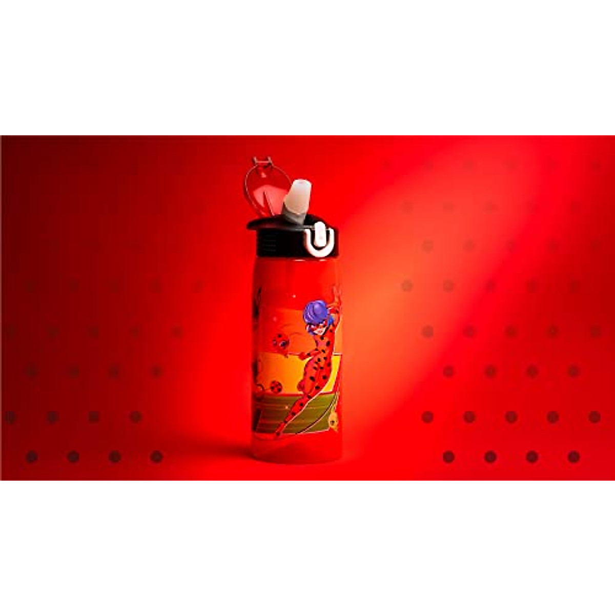 Zak Designs Miraculous Ladybug Water Bottle For School or Travel, 25 oz Durable Plastic Water Bottle With Straw, Handle, and Leak-Proof, Pop-Up Spout Cover