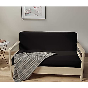 LANE LINEN Futon Covers Full Size, 100% Cotton Futon Slipcovers, Full Size Futon Mattress Cover for Futon Sofa Bed, Foldable Armless Sofa Cover, Zippered Futon Couch Cover - Black