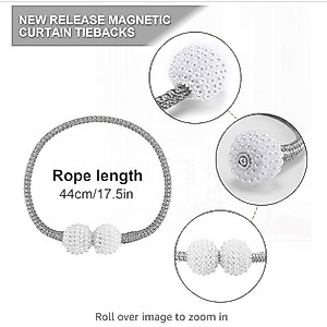 4 Pack Magnetic Curtain Tiebacks Pearl Ball Home Window Curtain tiebacks The Most Convenien Tie Backs, Weave Clips Rope Straps Holder for Big,Wide or Thick Drapries (Beige)
