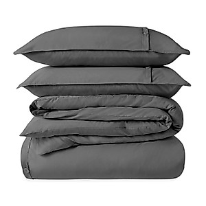 Bare Home 100% Organic Cotton Full/Queen Duvet Cover Set - Crisp Percale Weave - 300 Thread Count - Lightweight & Breathable - Cooling Duvet Cover Set (Full/Queen, Grey)