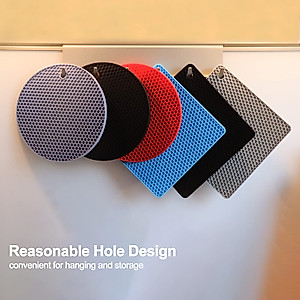 Silicone Trivets for Hot Dishes - 4 Heat Resistant Mats for Countertops, Multipurpose Non-Slip Hot Pads for Kitchen Potholders, Jar Opener, Spoon Holde, Food Grade Silicone（Black）