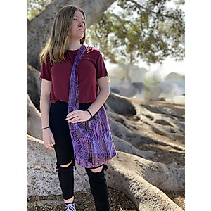Hand Embroidered Peace and Sunrise Boho Crossbody Hippie Handbag - Unique, Ethical, and Vibrant for the Free-Spirited Soul (Purple)