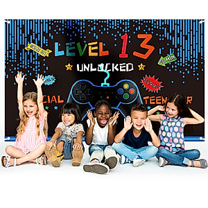 Video Game Birthday Decorations 8 9 10 11 12 13 14th Birthday Decorations for Boys Gaming Theme Photo Props Backdrop Banner Teenager Birthday Decoration (Level 13)
