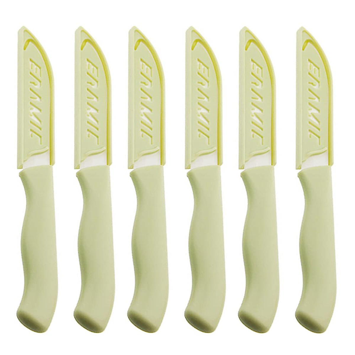 WWZJ 6 Pack Ceramic Paring Knife with Knife Cover, Lightweight Ceramic Knives, Fruit and Vegetable Small Knife (Ceramic, Green)