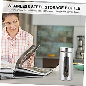 OKUMEYR 1Pc Glass Stainless Steel Airtight Storage Bottle for Kitchen Versatile Food Storage Container with Lid for Household Use for Storing Spices Snacks and More