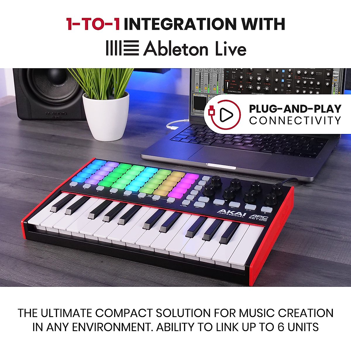 AKAI Professional APC Key 25 MK2 - 25-Key USB MIDI Keyboard Controller for Clip Launching with Ableton Live Lite, 40 RGB Pads and 8 Rotary Knobs