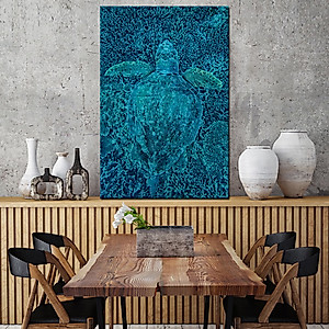 KREATIVE ARTS - Green Turtle Hidden in Coral Canvas Prints Sea Wall Art Underwater Sea Painting Print On Canvas Animal Pictures Framed Artwork For Home Office Decoration Gift 24x36inch
