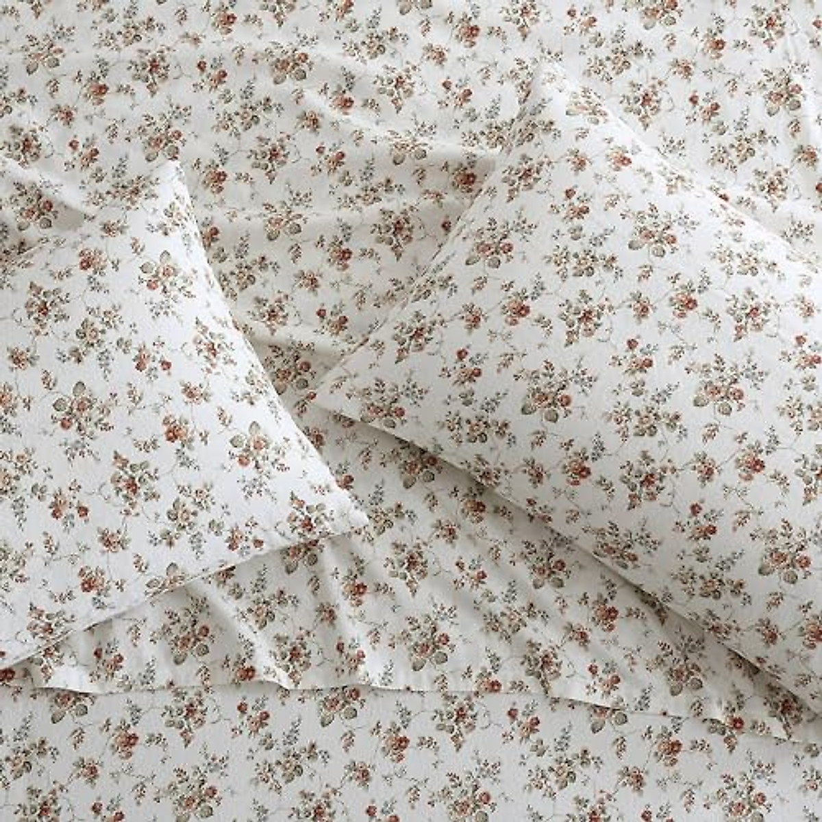 Laura Ashley - Full Sheet Set, Cotton Flannel Bedding, Brushed for Extra Softness & Comfort (Le Fleur Orange, Full)