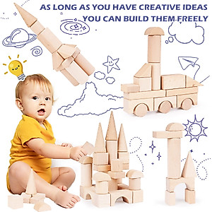 GenJuw 100Pcs Wooden Building Blocks Set- Wood Stacker Stacking Blocks Game Toys for Toddlers, Multiple Shapes, Toddles Blocks- Baby Wooden Blocks for Kids Learning and Playing