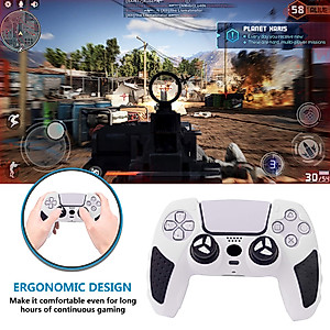 CHIN FAI PS5 Controller Grip Cover, Anti-Slip Silicone Skin Protective Cover Case for PlayStation 5 DualSense Wireless Controller with 6 Thumb Grip Caps (White-Black)