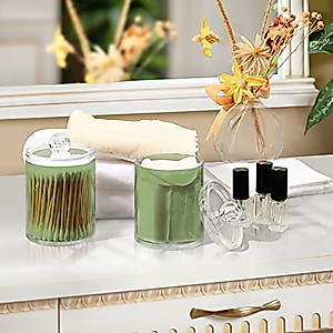 xigua Light Green 2 Pack Qtip Holder Dispenser with Lid,Apothecary Jars Plastic Cotton Swabs Cans Clear Bathroom Storage Canister for Cotton Ball, Cotton Swab, Cotton Round Pads, Floss26