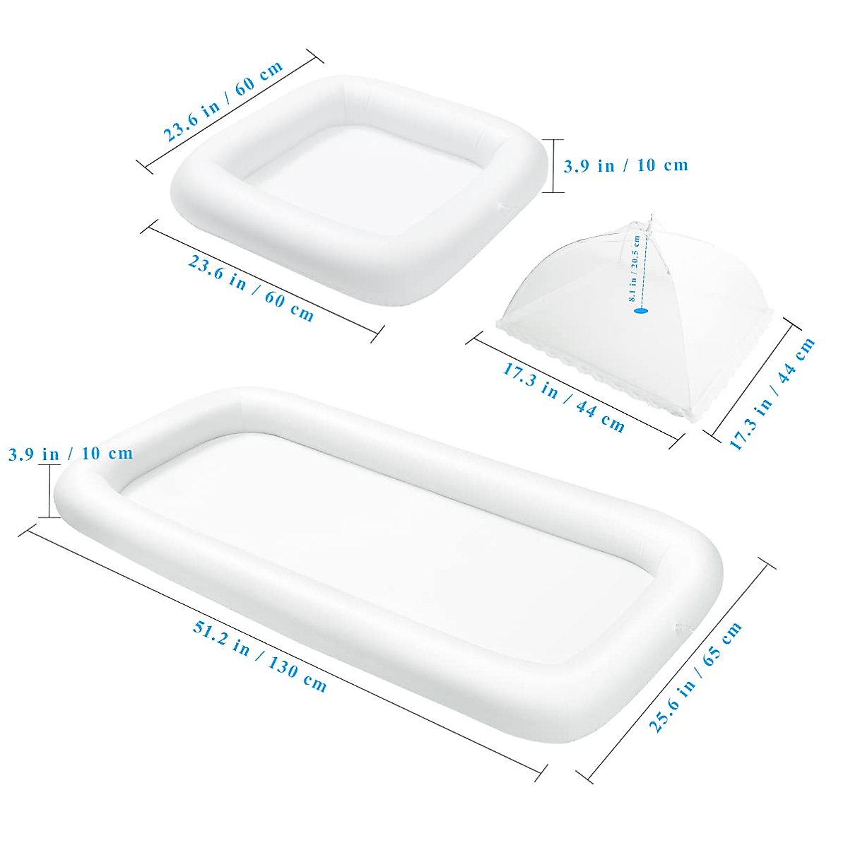 HEMOTON 1 Set 2PCS Inflatable Pool Serving Bar and 3pcs Mesh Food Tent Set Drinking Buffet Tray Inflatable Ice Serving Buffet Bar Drinks Cooler Tray with Drain Plug