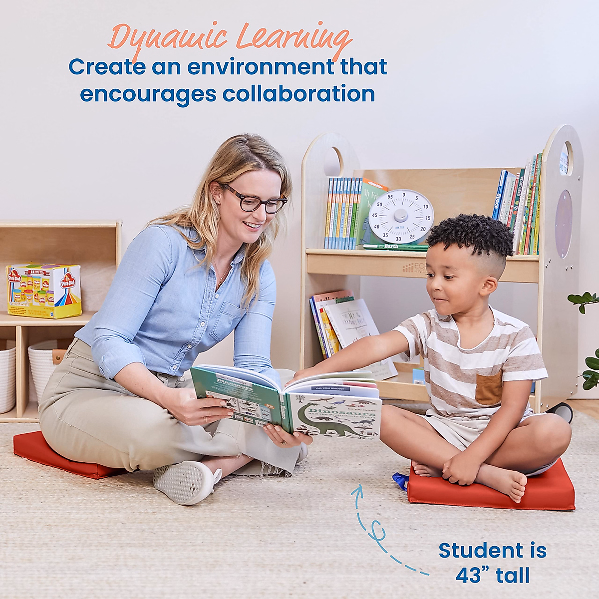 ECR4Kids SoftZone Floor Cushions, Square, Flexible Seating, Red, 6-Piece