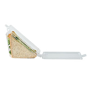 Restaurantware Tamper Tek 7.4 x 3.9 x 3.5 Inch Triangle Take Out Containers 100 Durable Sandwich To-Go Containers - Tamper-Evident Freezable Clear Plastic Sandwich Containers With Hinged Lids