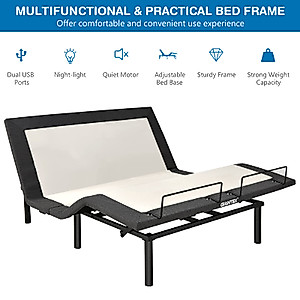 Giantex Adjustable Bed Base with Remote, Zero Gravity Electric Adjustable Bed w/Head and Foot Incline, Vibration Massage, USB Ports, Under-Bed Nightlight, Preset & Memory Positions (Queen)