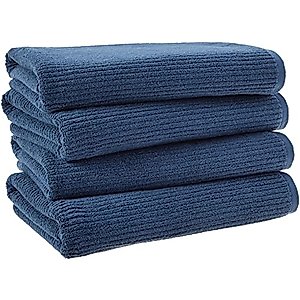 Amazon Aware 100% Organic Cotton Ribbed Bath Towels - Bath Towels, 4-Pack, Navy