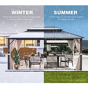 YOLENY 10'x13' Hardtop Gazebo, Outdoor Polycarbonate Double Roof Canopy, Aluminum Frame Permanent Pavilion with Curtains and Netting, Sunshade for Garden, Patio, Lawns