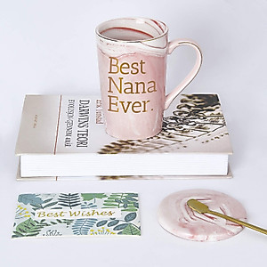 Best Nana Ever Funny Coffee Mug Nana Gifts for Women Grandma Mothers Day Gifts for Nana Women from Grandchildren Grandson Grandkids Grandma Marble Cup 14 Oz Pink with Gift Box, Socks