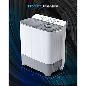 TABU 21Ibs Portable Washing Machine, Compact Washer Machine, Mini Washing Machine, Twin Tub Washer and Spiner, Ideal for Dorms, Apartments, RVs, Camping etc (White & BGrey)