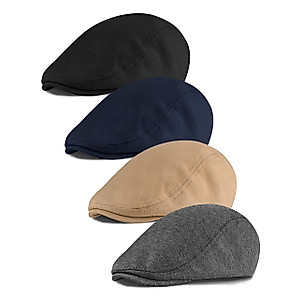 KUTTOR 4 Pieces Newsboy Men's Hat Newsboy Cap Flat Cap Soft Stretch fit Men Cap Cabbie Hunting Cap lvy Hat for Men Outdoor