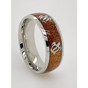 HPJ Beautiful Hawaiian Ocean Sea Turtle With Koa Wood Silver Stainless Steel 8mm Spinner Band Ring men and Women Size 6 - 13 (8), 28