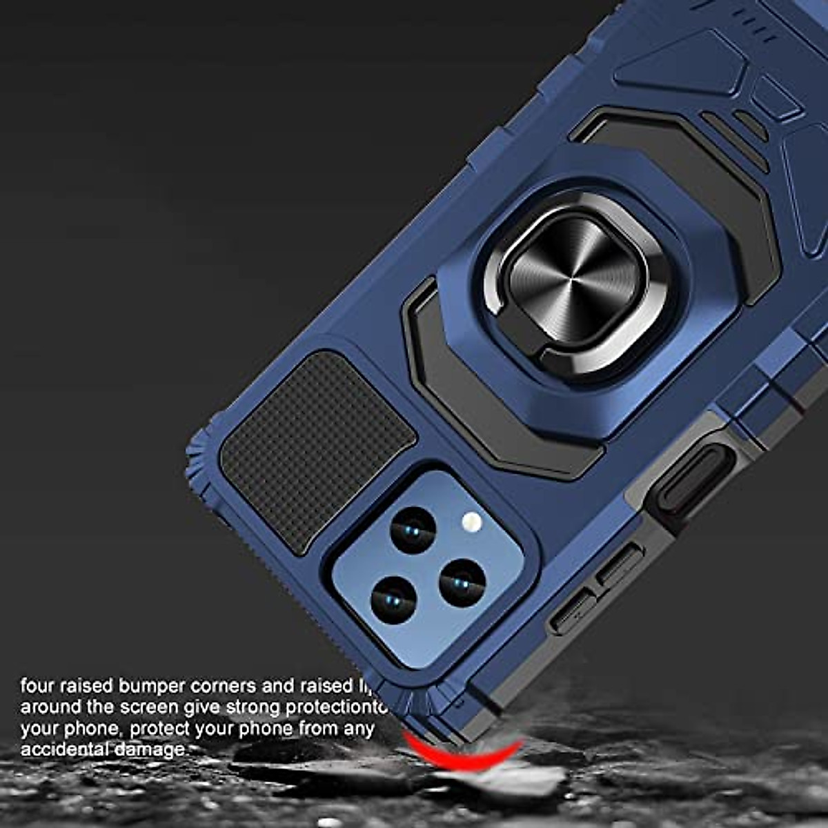 for T-Mobile REVVL 6 Case, with Tempered Glass Screen Protector Heavy Duty Protection Technology Built-in Kickstand Rugged Shockproof Protective Phone Case(Blue)