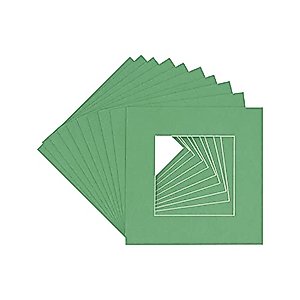 Turf Green Jade Acid Free 24x24 Square Picture Frame Mat with White Core Bevel Cut for 8x8 Pictures - Fits 24x24 Frame - Pack of 10 Matboard Show Kits With Acid Free Backings & Clear Bags