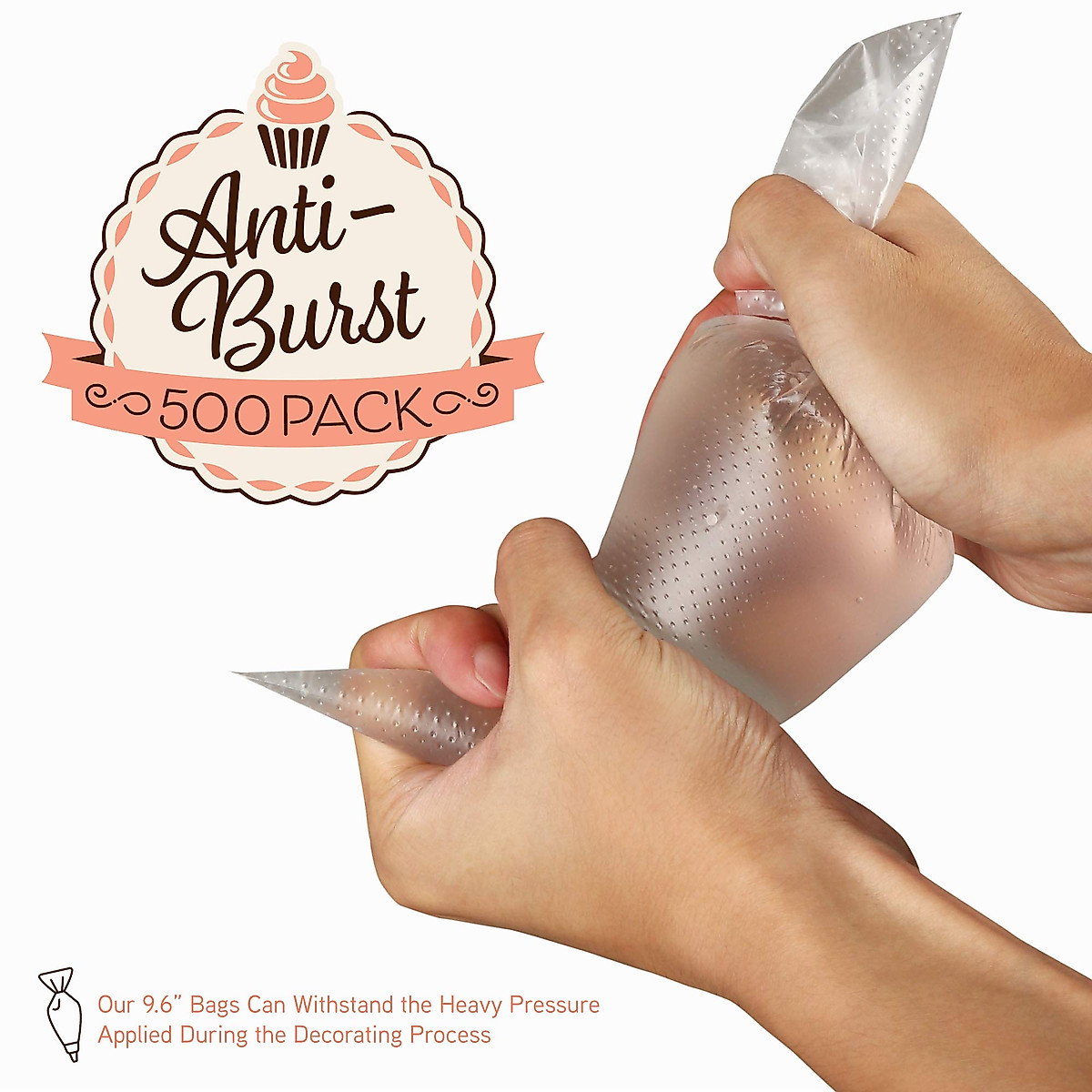 LotFancy Tipless Piping Bags, 500 Pcs 10 Inch Disposable Pastry Bags for Royal Icing, Cookies, Non-Slip Cake Decorating Bags Tool with 5 Clips, for all Size Tips Couplers