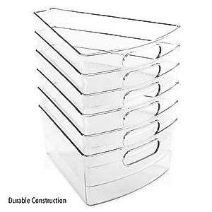 Oubonun Lazy Susan Organizers Set of 6, 10.2”x 9.4”x 4” Plastic Transparent Kitchen Cabinet Storage Bins with Handle, 4" Deep Container, 1/8 Wedge - Food Safe, BPA Free