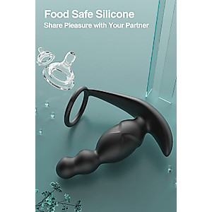 Prostate Massager Sex Toys for Men - 5IN1 360° Rotating Anal Adult Toys with 4 Anal Plug Beads, 9 Vibrating Butt Plug, G-spot Male Vibrator Sex Toys with Penis Ring, Male Sex Toy for Men Couples