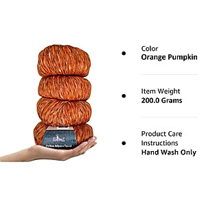 KnitPal Cotton Alpaca Tweed Yarn for Crocheting, 20% Alpaca, 60% Cotton, 20% Polyamide - Alpaca Wool Yarn - DK Yarn 3 Weight - 4 Skeins, 588yds/200g - Orange Pumpkin