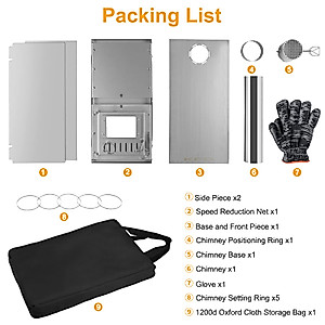 304 Stainless Steel Camping Tent Stove, Ultralight Foldable Portable Wood Burning Stove with Chimney Pipes and Rotary Damper, Tent Heaters Stove for Camping Heating and Cooking