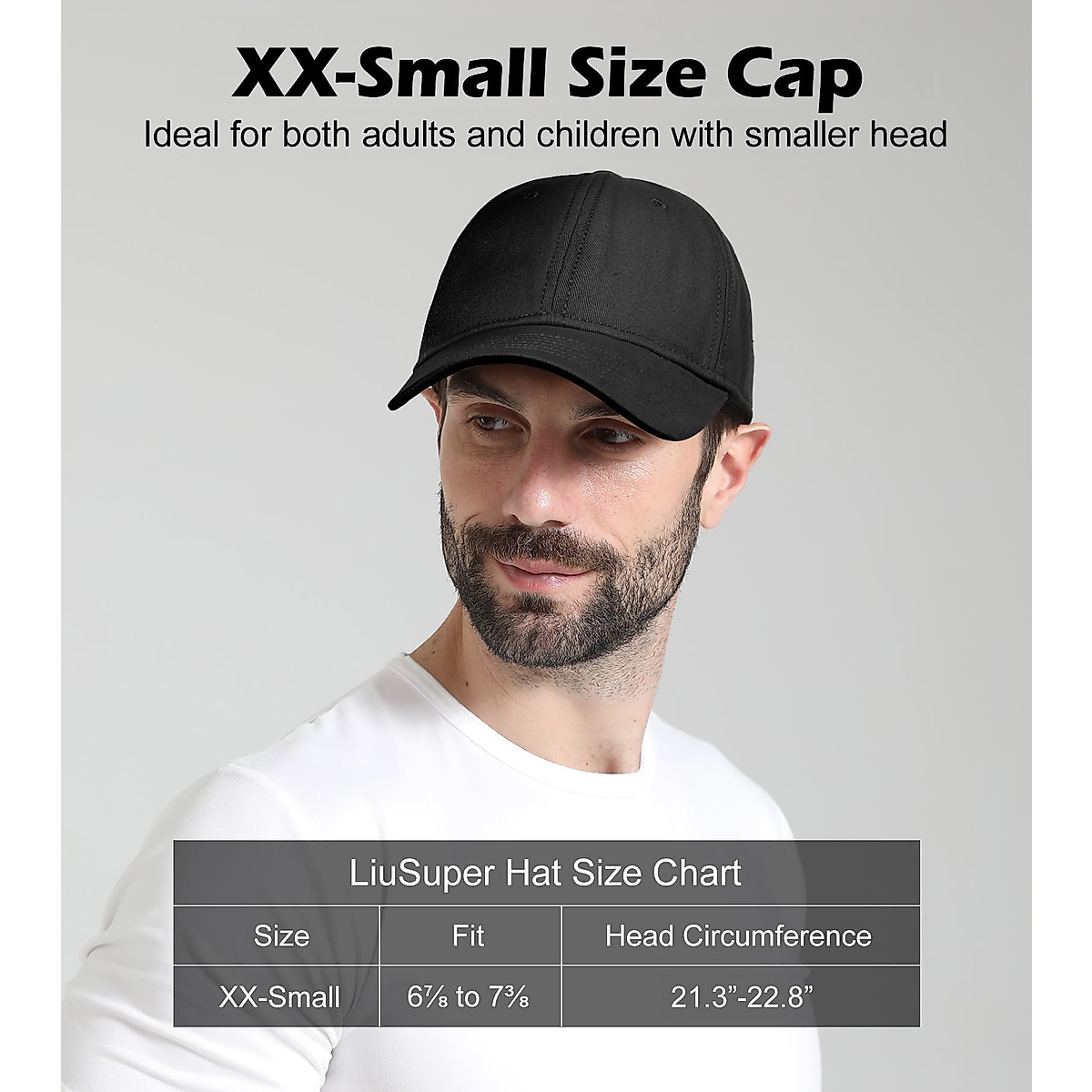 LiuSuper Plain Baseball Cap for Small Heads, XX-Small Adjustable Unisex Cotton Trucker Hat, Petite Dad Hat for Men and Women