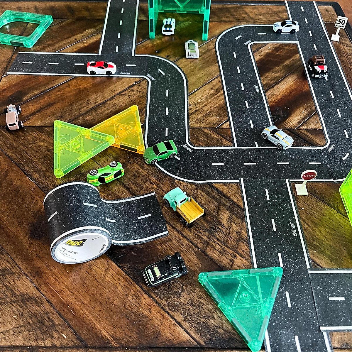 PlayTape Road Tape for Toy Cars - Sticks to Flat Surfaces, No Residue; 2 inch Wide x 30 ft Black Road