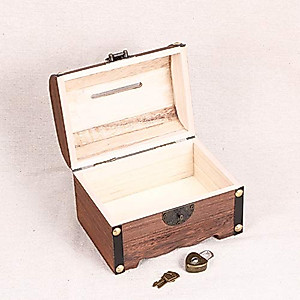 Sewroro Small Wooden Treasure Chest Boxes Retro Treasure Chest Storage Box with Lock& Keys Bank Box Birthday Gifts