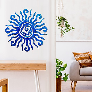 Moxweyeni 12 Inch Outdoor Wall Art Decor Wacky Large Sun Wall Art Decor Copper Wall Art Sun Metal Wall Decor Pool Decorations for Home Bedroom Living Room Office Garden (Blue)