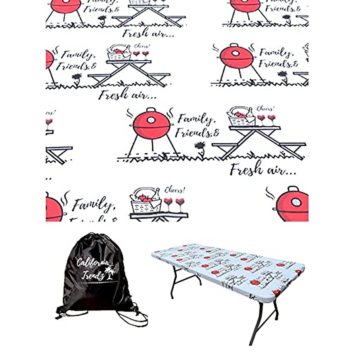 California Trendz Fitted Tablecloth Rectangle Cover 6 Ft Folding Table-Size 30x72 in.Flannel Backed Vinyl Plastic Tablecloth,Elastic Table Cover,Waterproof Fitted for Camping,Patio,Outdoor