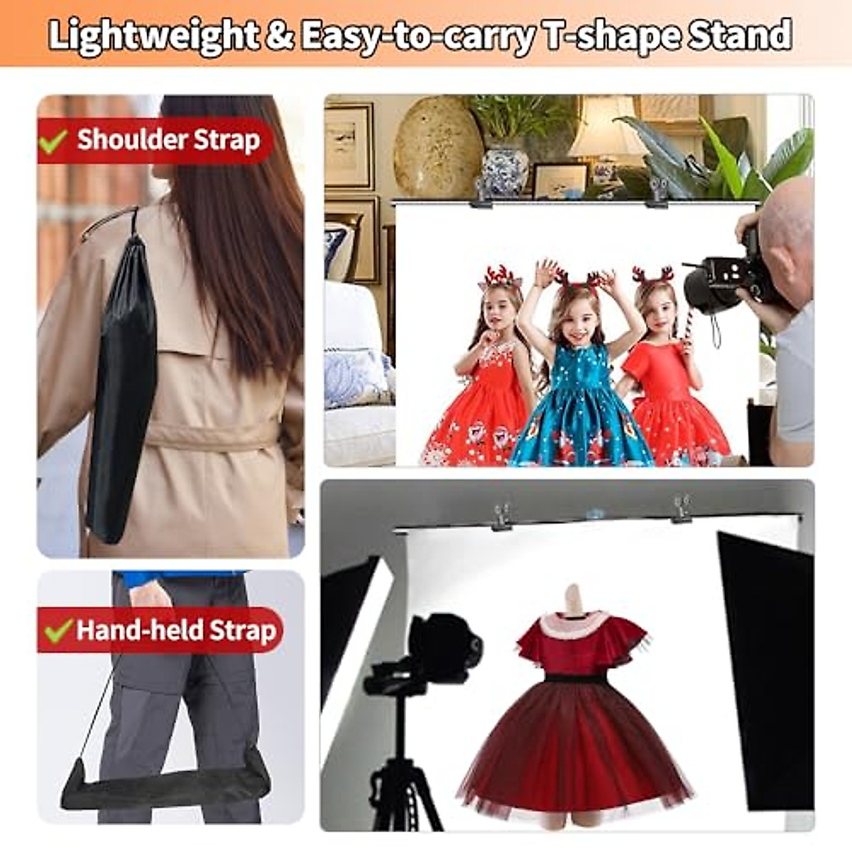 YAYOYA Portable T-Shape Backdrop Stand Kit 26 Inches Wide, Adjustable Small Desktop Photo Background Stand, Sturdy T Shape Support Stand Back Drop Holder with 2 Clip Clamps for Photography