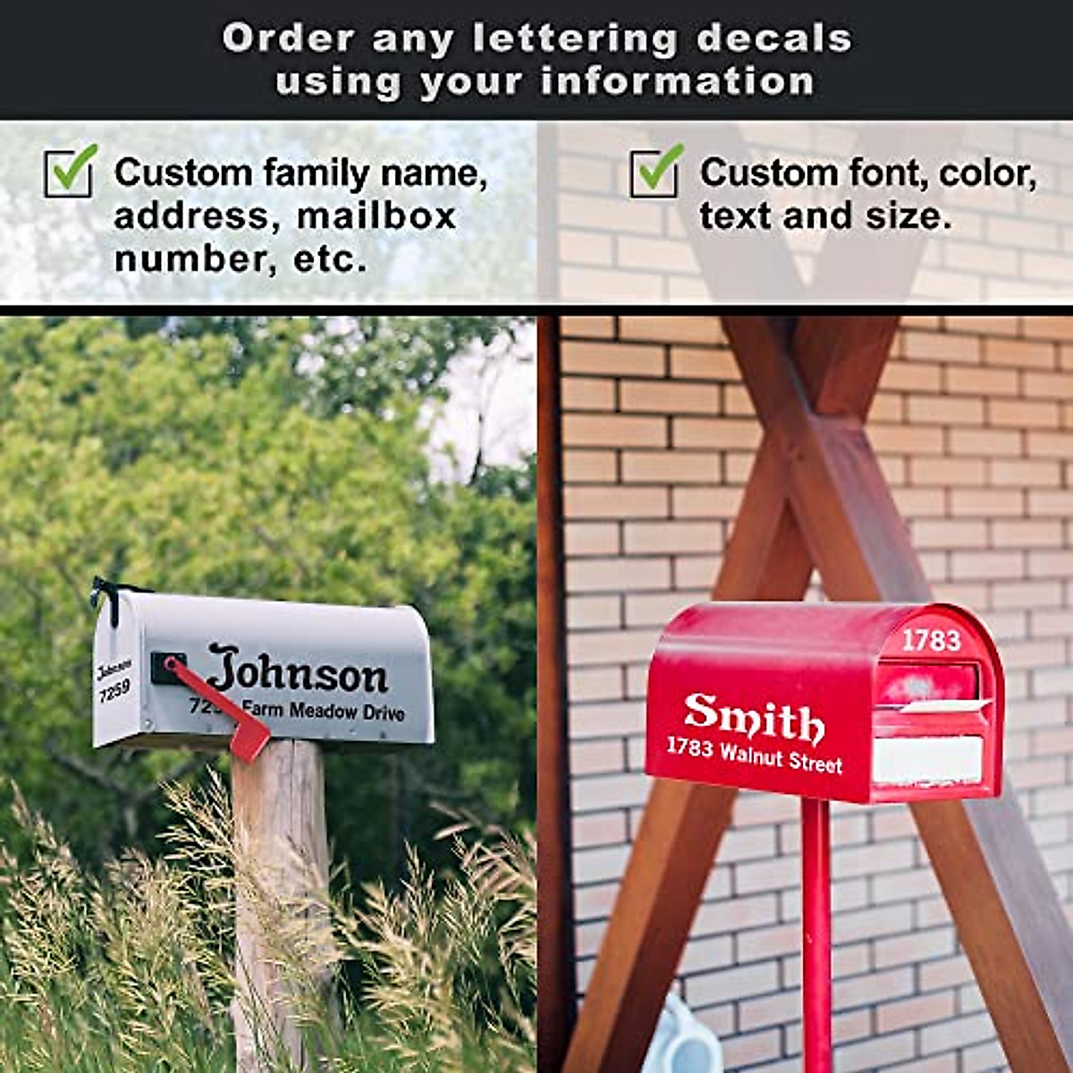 Set of 3 - Front & Sides - Custom Mailbox Vinyl Decal Sticker Personalized Mailbox Numbers, Surname & Address - Many Colors & Sizes - Postbox Decal for Home Custom Lettering (Matte White)