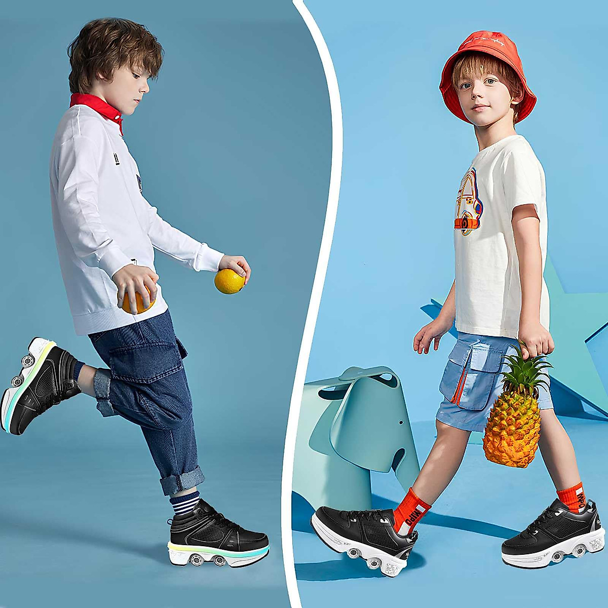 JZYUN Clock Double-Row Deform Wheel Roller Skates, 2 in 1 Retractable Pulley Skating Shoes, Invisible Automatic Walking Shoes, Outdoor Sneakers for Exercising and Hiking