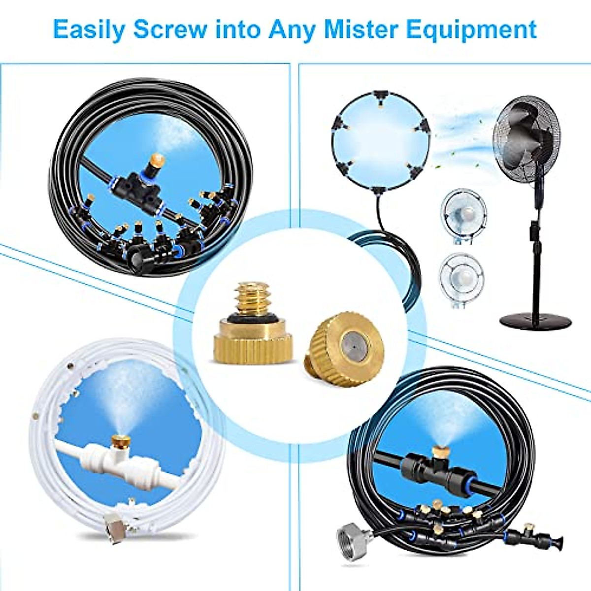 Misting Nozzles for Patio Outside Mister, Brass Nozzle for Misters Outdoor Cooling System. Mist Parts Accessories. Garden Hose Sprayer Nozzles Replacement Head. 0.016" Orifice (0.4 Mm) 10/24 Unc 8Pcs.