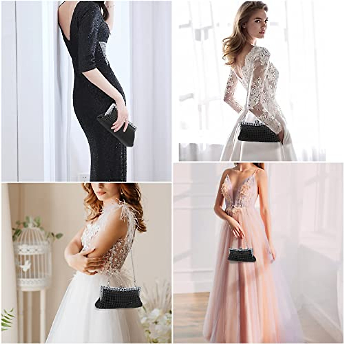 SelfTek Black Clutch Purses Evening Bag for Women, Sparkly Rhinestone Purses Crystal Bag with Short & Long Chain for Women Wedding Prom Party