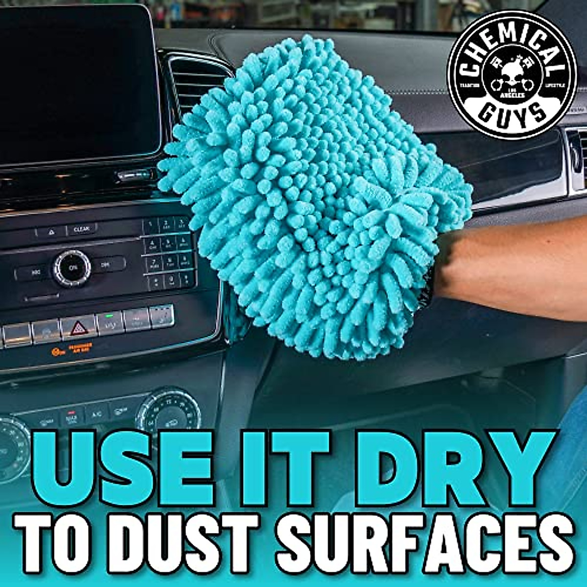 Chemical Guys MIC513 Big Noodle Chenille Microfiber Scratch Free Supersized Car Wash Mitt for Cars, Trucks, SUVs, RVs & More, Turquoise (11" x 12")