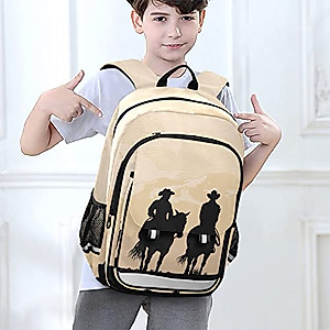 Glaphy Western Cowboy Pattern School Backpack Lightweight Laptop Backpack Student Travel Daypack with Reflective Stripes