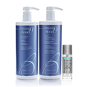 Brocato Cloud 9 Shampoo & Conditioner Liter, 32oz & Actives Enhancing Serum | Shine Booster & Conditioning Hair Agent | Replenishing Oils, Repair & Smooth Hair | Perfect For Straight or Curly Texture