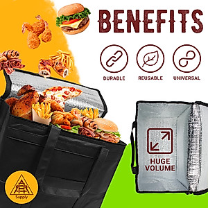 APQ Supply Black Insulated Food Delivery Bag 13 x 14 x 8 Inches, Insulated Grocery Bags with Zippered Top, Pack of 2 Heavy Duty Catering Bag for Food Deliveries, Insulated Bags for Food Delivery