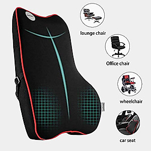 Newgam Lumbar Support Pillow,Pure Memory Foam Back Cushion Orthopedic Backrest with Breathable 3D Mesh for Car Seat,Office Chair,Computer Chair,Wheelchair and Recliner.Ergonomic Design (Red Edge)
