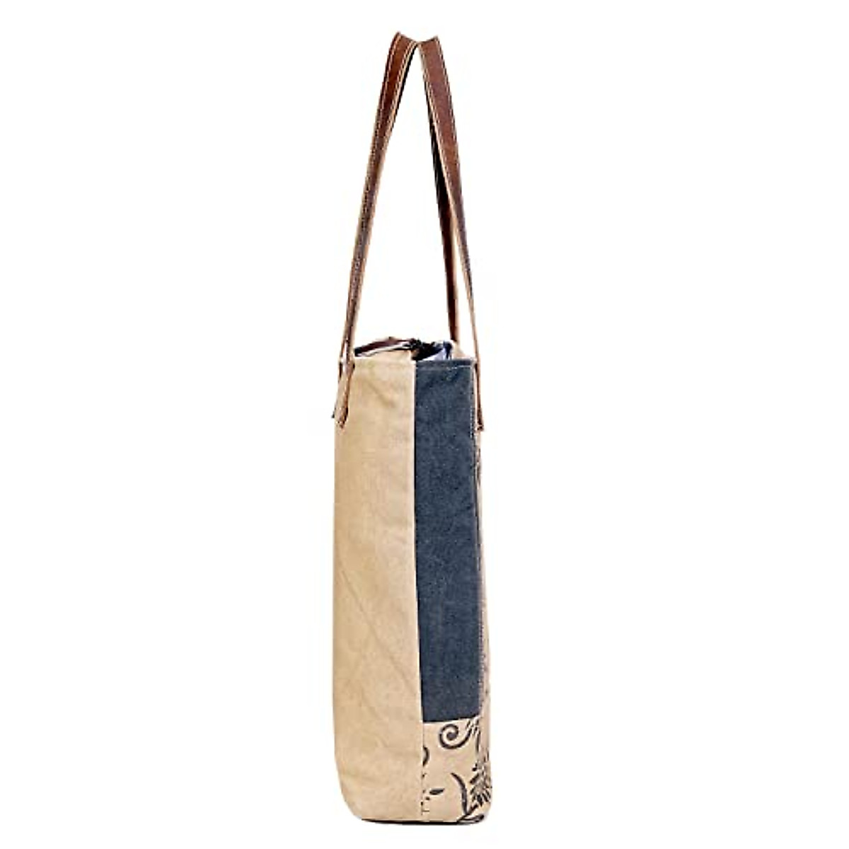 Ruzioon Upcycled Canvas & Cowhide Tote Bag, Upcycled Canvas & Leather Shoulder Bag, Upcycled Canvas Hand Bag for Women’s