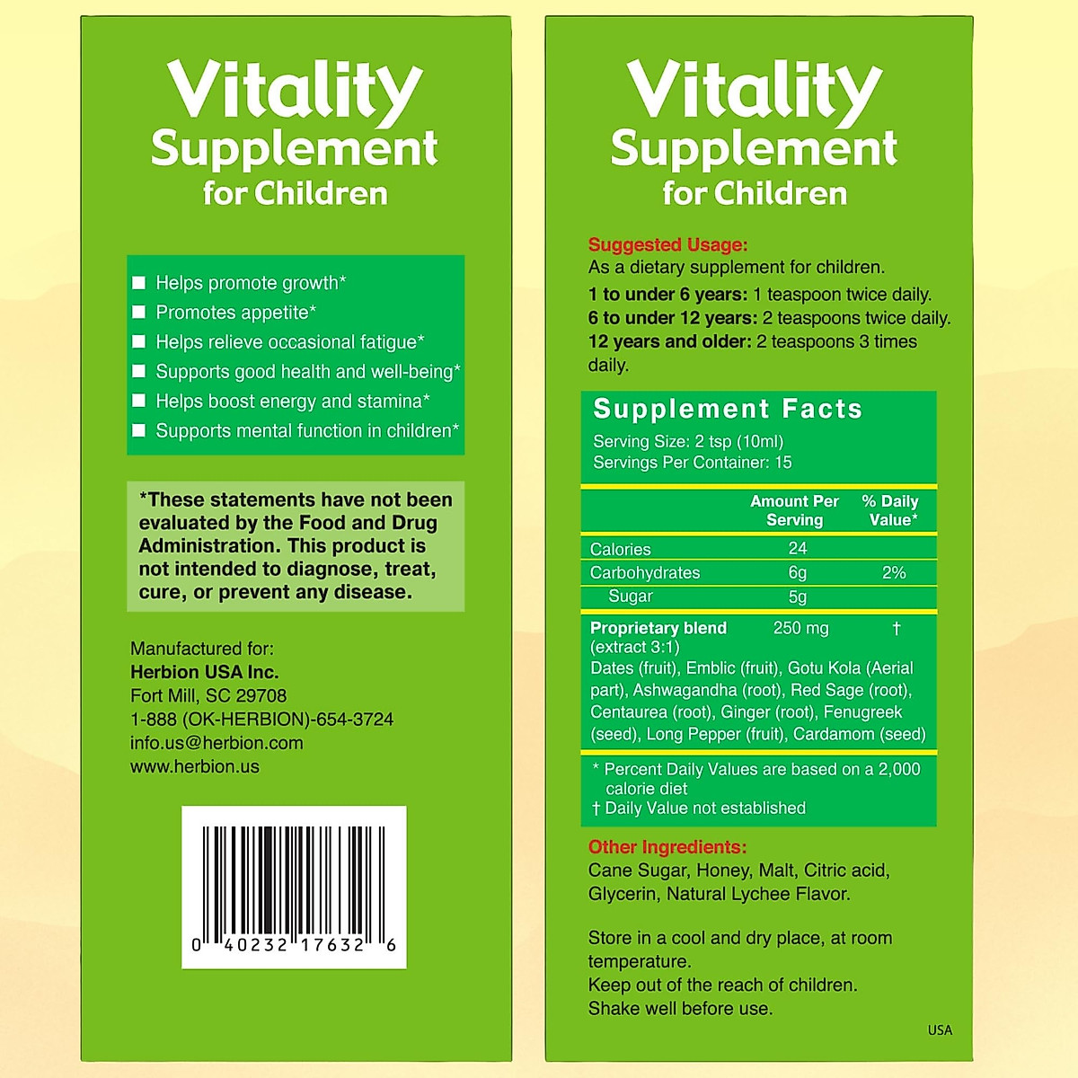 Herbion Naturals Vitality Supplement Syrup for Children, Promotes Growth and Appetite, Relieves Fatigue, Improves Mental and Physical Performance, Boosts Energy, 5 FL Oz - For Kids of 1 Year and Above