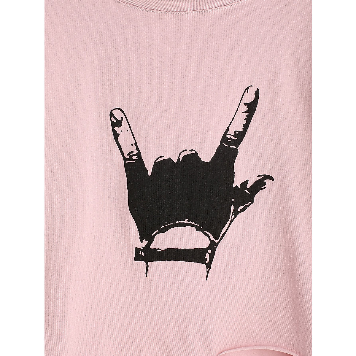SweatyRocks Women's Short Sleeve T Shirt Graphic Print Distressed Crop Top Gesture Light Pink Small